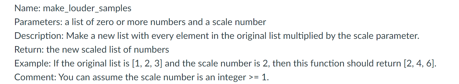 Solved Name: make_louder_samples Parameters: a list of zero | Chegg.com