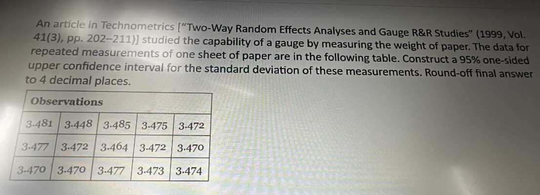 Solved An article in Technometrics ["Two-Way Random Effects | Chegg.com