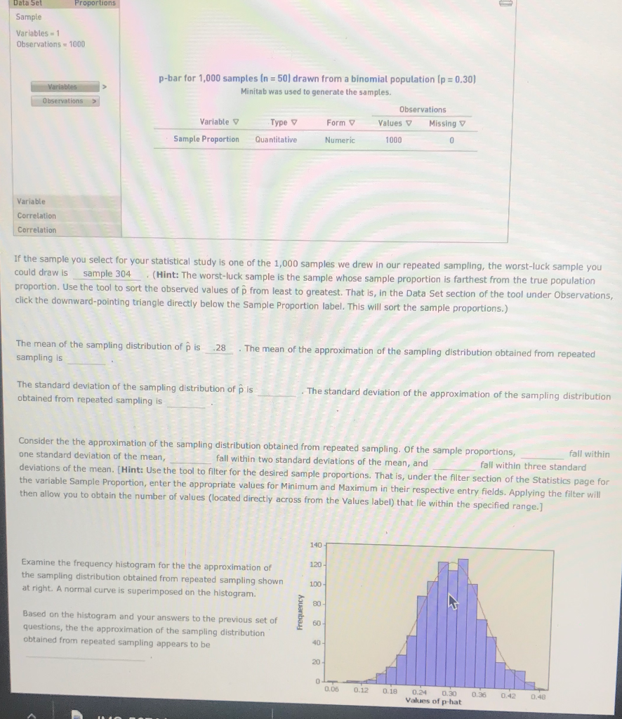 Solved Data Se Sample Variables 1 Proportions Observations | Chegg.com