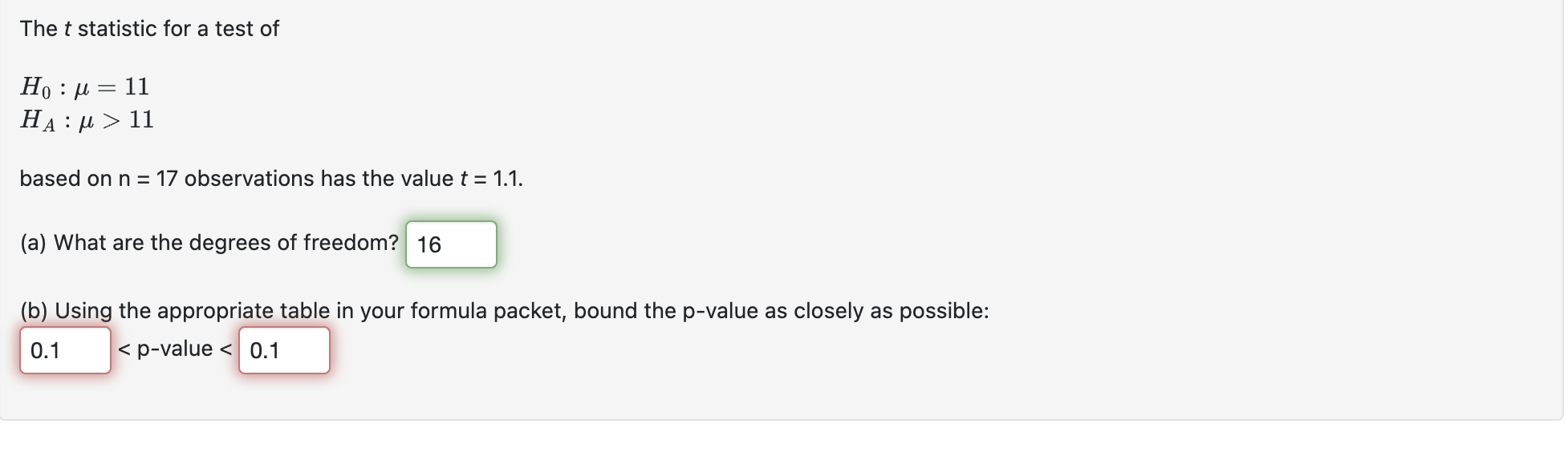 Solved The t statistic for a test of H0:μ=11HA:μ>11 based on | Chegg.com