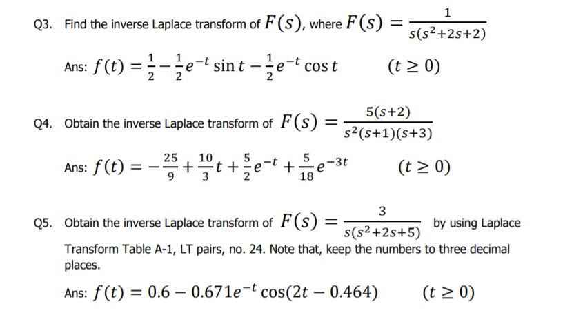 Solved 1 Q3. Find the inverse Laplace transform of F(s), | Chegg.com