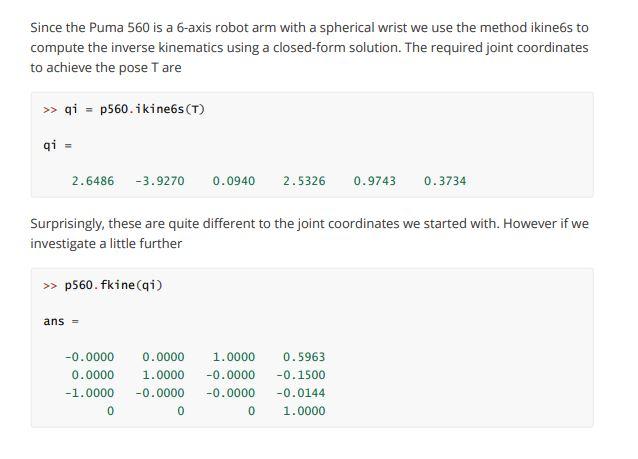 Solved 2. Puma 560 robot (Programmable Universal Manipulator | Chegg.com