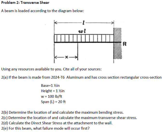 Solved Problem 2: Transverse Shear A beam is loaded | Chegg.com