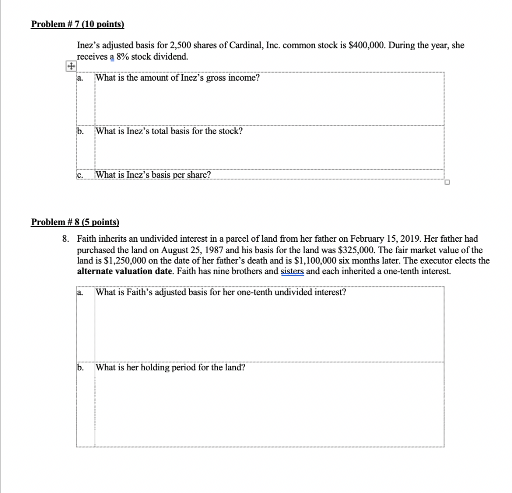 Solved Problem #7 (10 points) Inez's adjusted basis for | Chegg.com