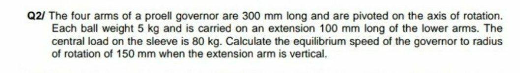 Solved Q2/ The four arms of a proell governor are 300 mm | Chegg.com