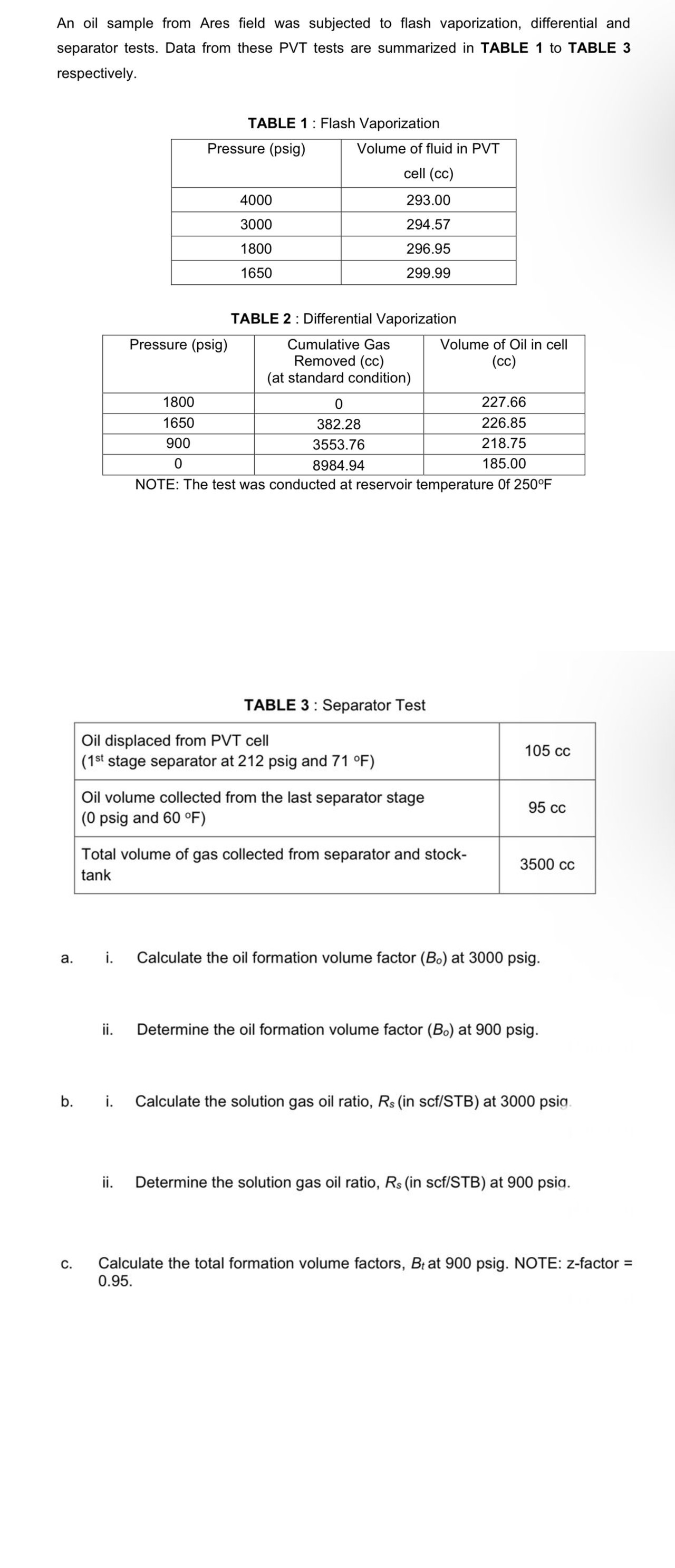 Solved TABLE 3 ﻿: Separator Testa. ﻿i. ﻿Calculate the oil | Chegg.com