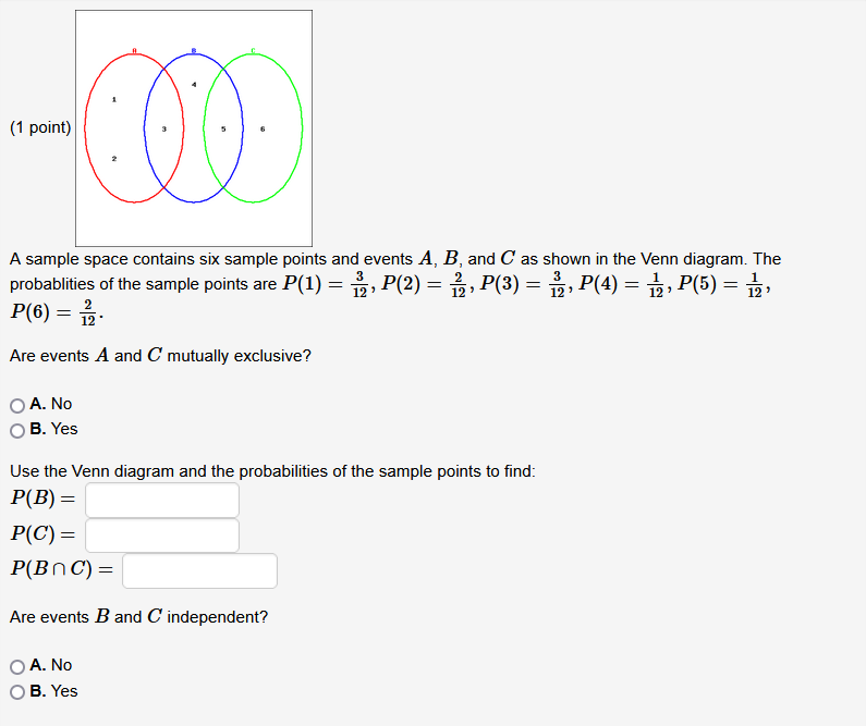 Solved (1 poin A sample space contains six sample points and | Chegg.com
