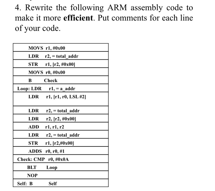 Solved 4. Rewrite the following ARM assembly code to make it | Chegg.com