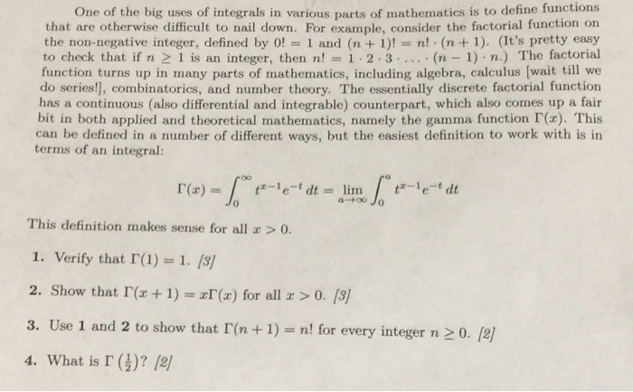 Solved One of the big uses of integrals in various parts of | Chegg.com