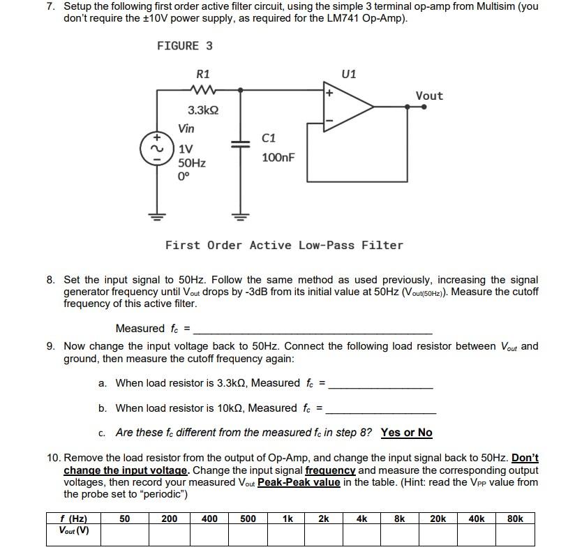 Solved 7. Setup the following first order active filter | Chegg.com