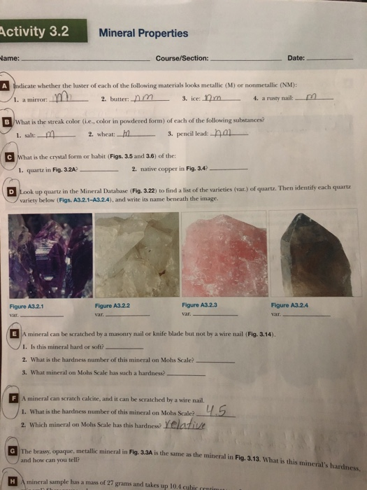 Solved Activity 3.2 Mineral Properties ame: Course/Section: | Chegg.com Solved Activity 3.2 Mineral Properties ame: Course/Section: | Chegg.com