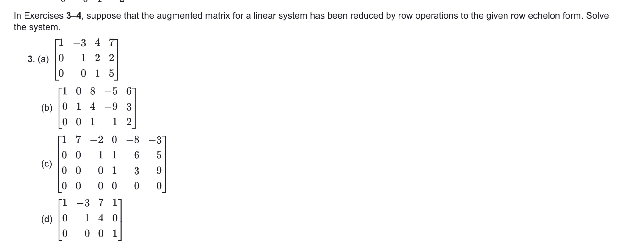 Solved In Exercises 3–4, suppose that the augmented matrix | Chegg.com