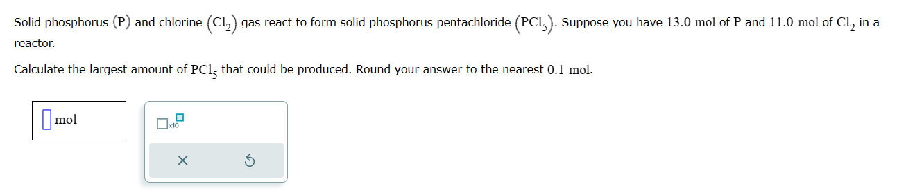 Solved Solid phosphorus (P) and chlorine (Cl2) gas react to | Chegg.com