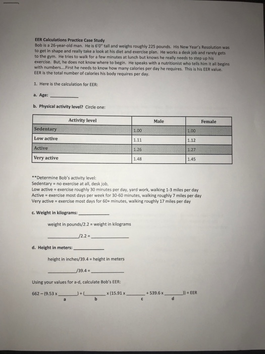 Solved EER Calculations Practice Case Study Bob is a | Chegg.com
