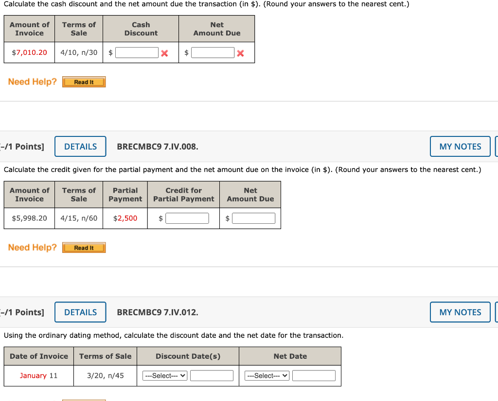 Solved Calculate the cash discount and the net amount due | Chegg.com