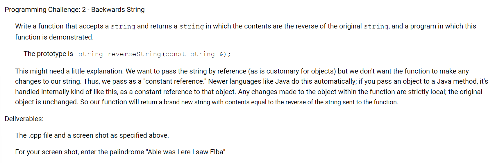 Solved Programming Challenge: 2 - Backwards String Write a | Chegg.com