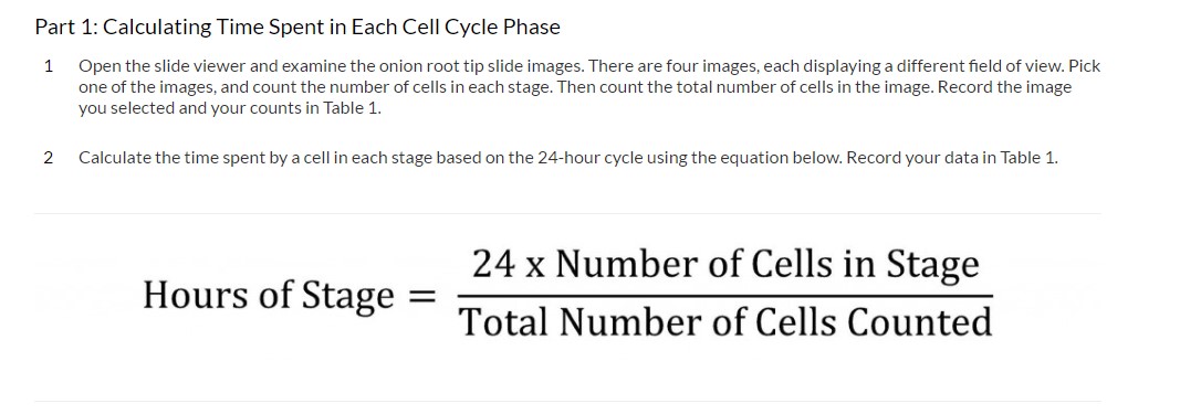 Solved Hours of Stage = Total Number of Cells Counted 24× | Chegg.com