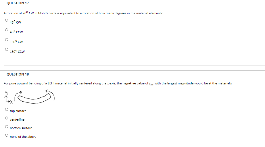 Solved QUESTION 17 A rotation of 90° cw in Mohr's circle is | Chegg.com