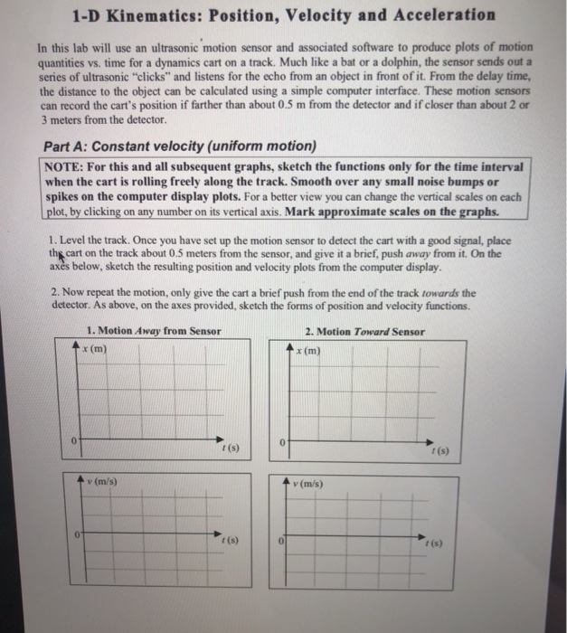 Solved 1-D Kinematics: Position, Velocity and Acceleration | Chegg.com