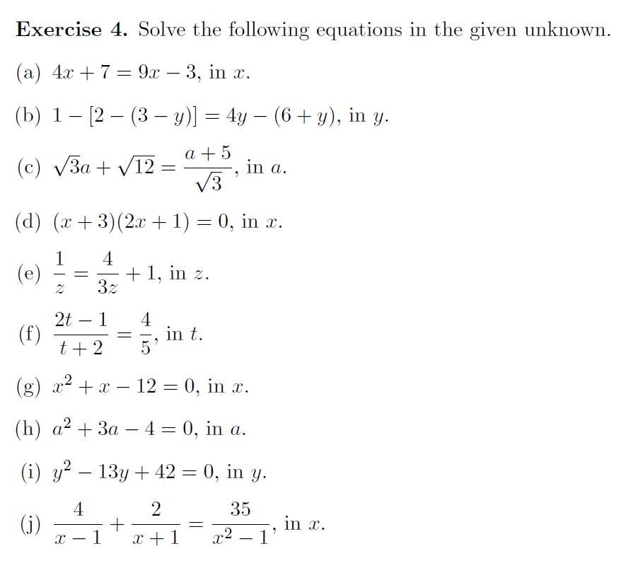 Solved Exercise 4. Solve the following equations in the | Chegg.com