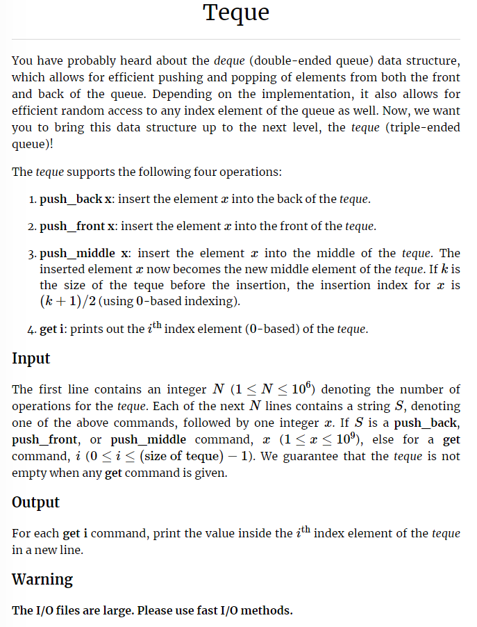 Solved Teque You have probably heard about the deque | Chegg.com