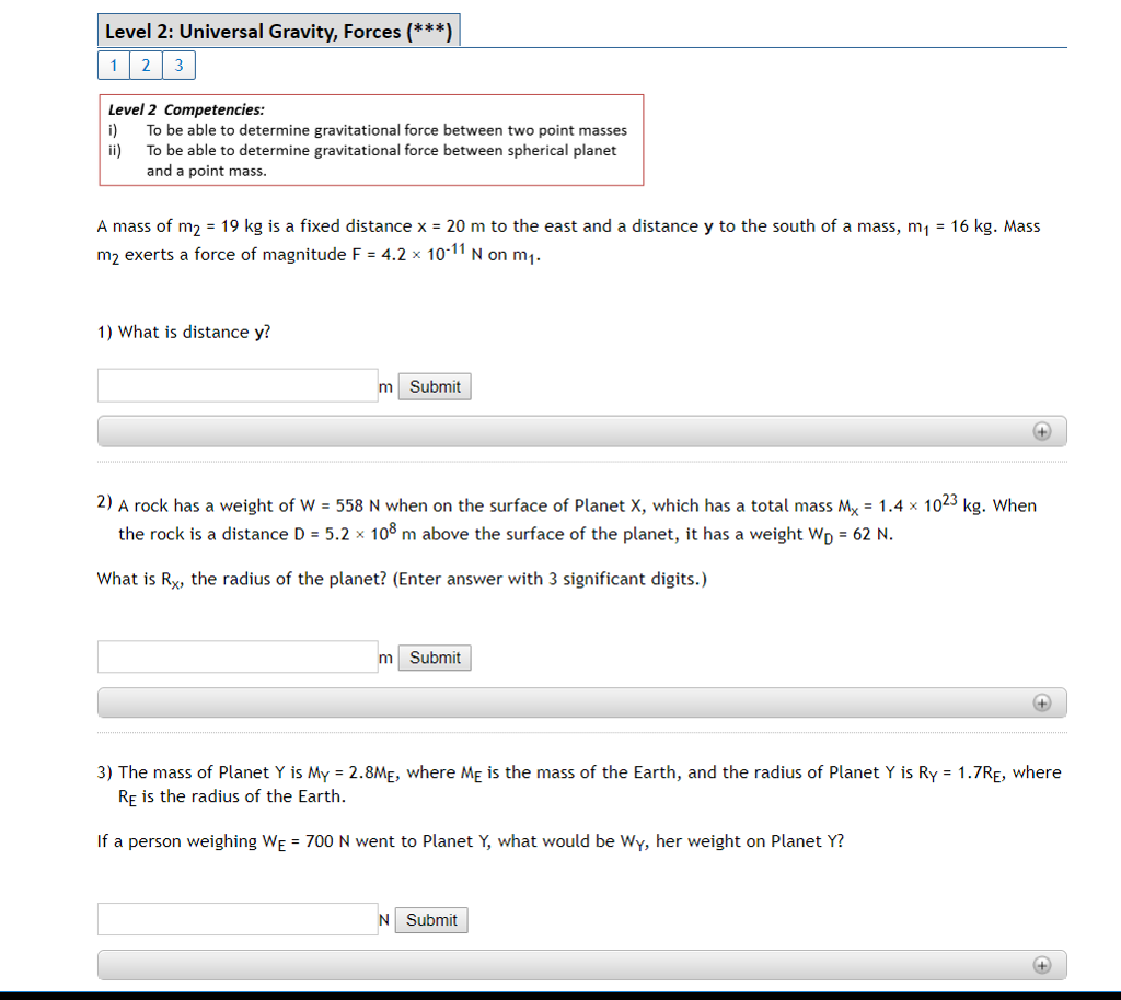 Solved Level 2: Universal Gravity, Forces (***) 1 2 3 Level | Chegg.com