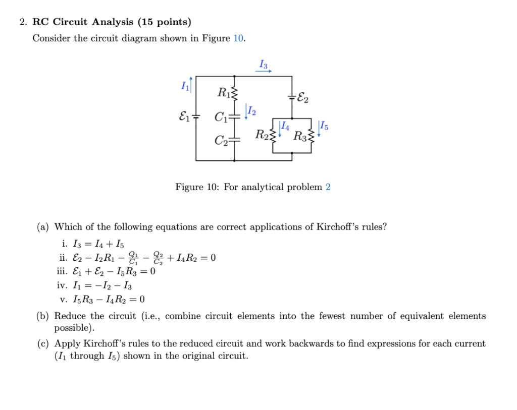 Solved 2. RC Circuit Analysis (15 points) Consider the | Chegg.com