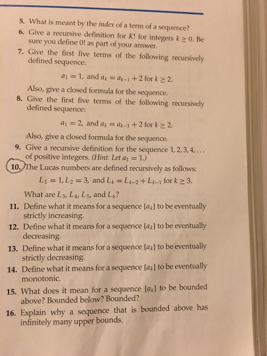 Solved What is meant by the index of a term of a sequence? | Chegg.com