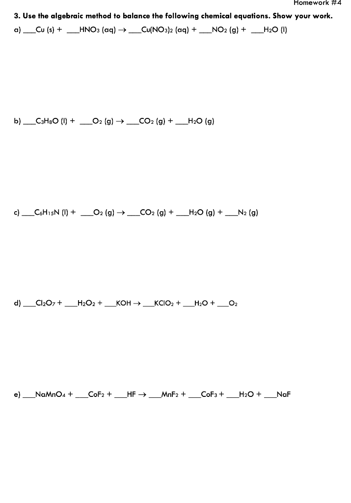 Algebraic Approach To Balancing Chemical Equations - Tessshebaylo