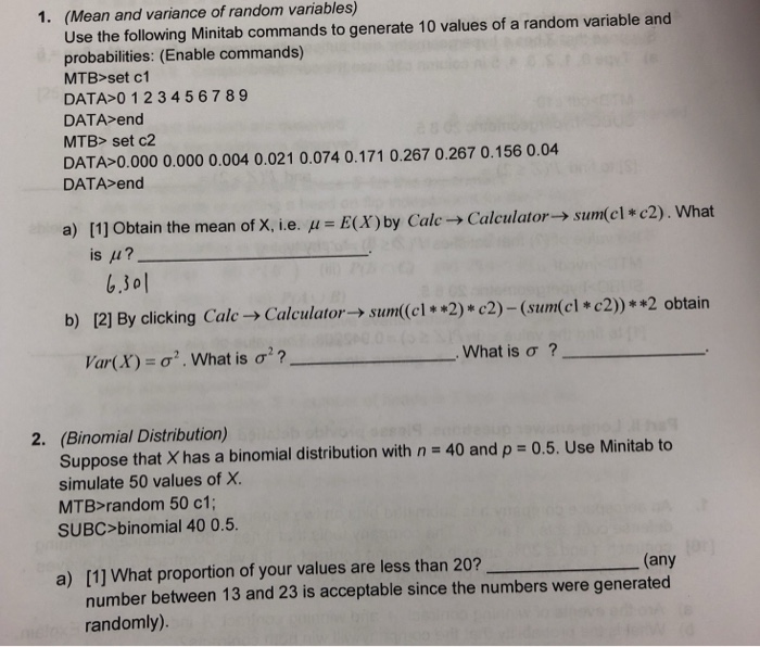 Solved 1. (Mean and variance of random variables) Use the | Chegg.com