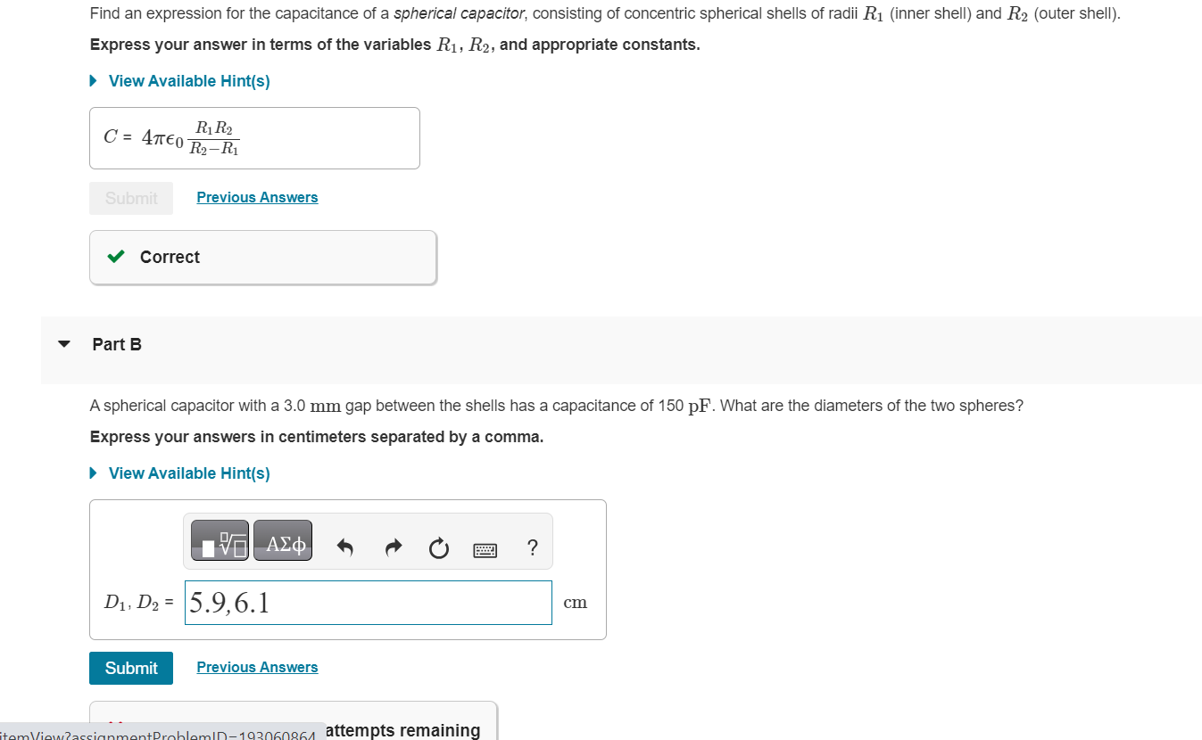 Solved Find an expression for the capacitance of a spherical | Chegg.com