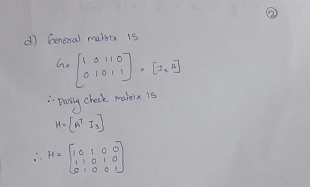 Solved 1 Consider The Binary Linear Code Which Adds Three 3352