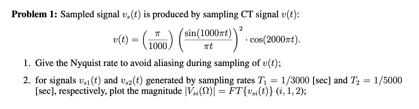 Problem 1: Sampled signal vs(t) is produced by | Chegg.com