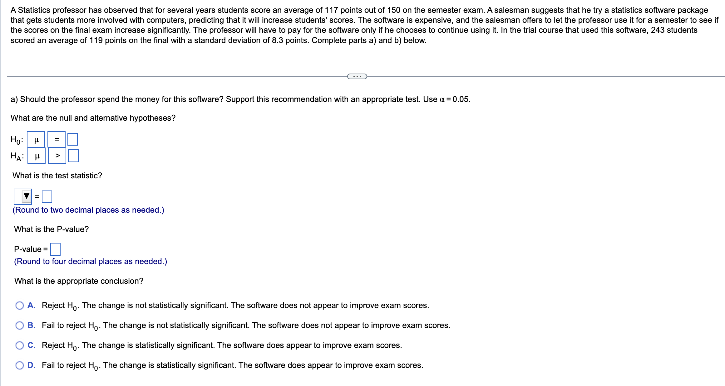 Solved scored an average of 119 points on the final with a | Chegg.com
