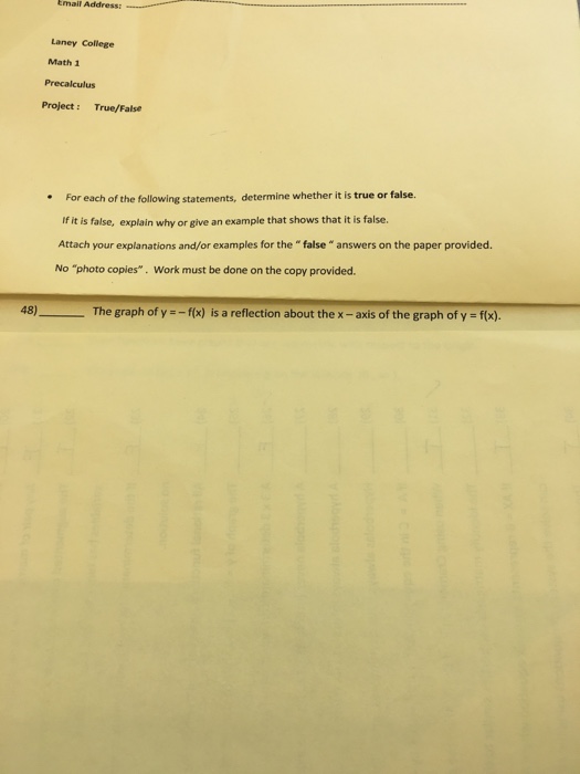 Solved Email Address: Laney College Math 1 Project: | Chegg.com