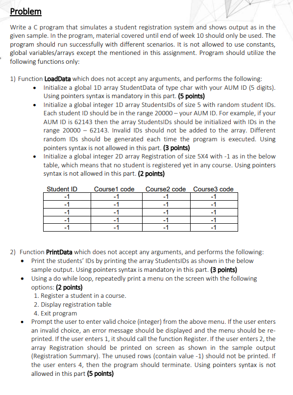 Solved Problem Write a C program that simulates a student | Chegg.com