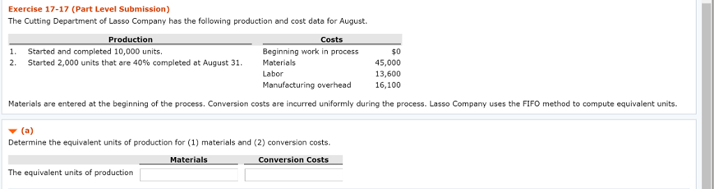 Solved Exercise 17-17 (Part Level Submission) The Cutting | Chegg.com