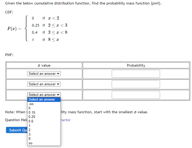Solved Given the below cumulative distribution function, | Chegg.com