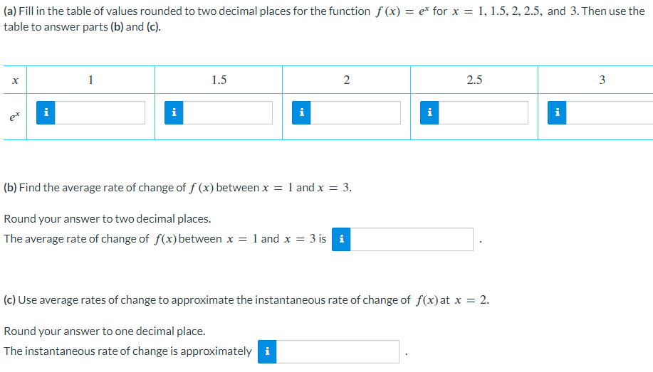 Solved (a) Fill in the table of values rounded to two | Chegg.com