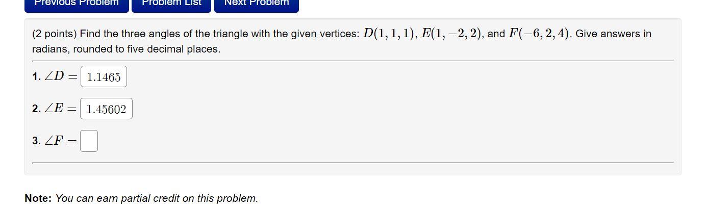 Solved (2 points) Find the three angles of the triangle with | Chegg.com