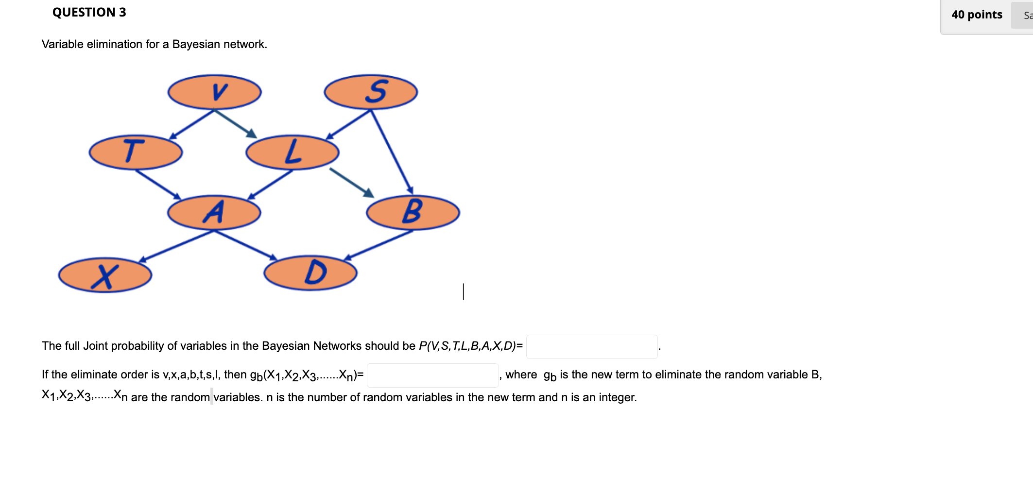 Solved QUESTION 3 40 points Sa Variable elimination for a | Chegg.com
