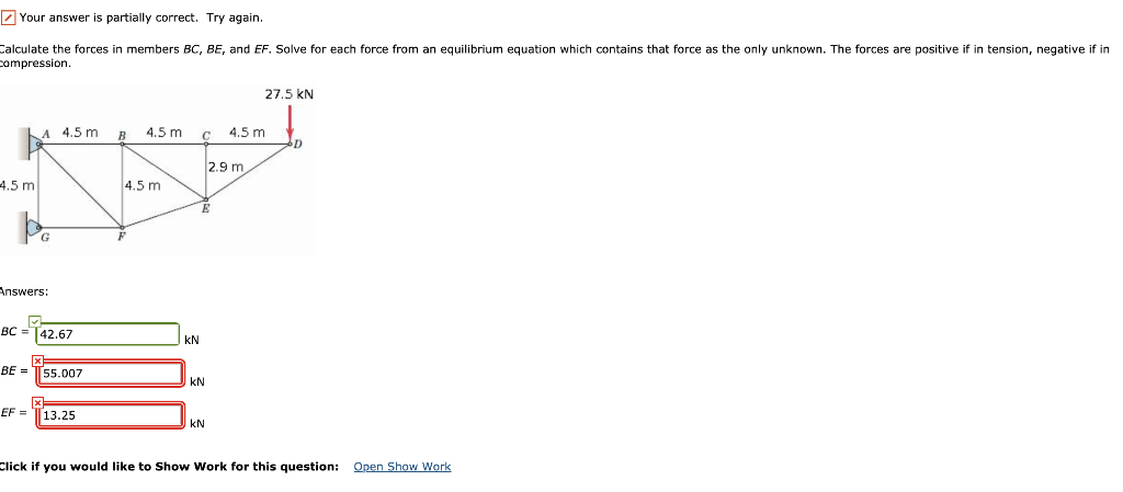 Solved Calculate the forces in members BC, BE, and EF. Solve | Chegg.com