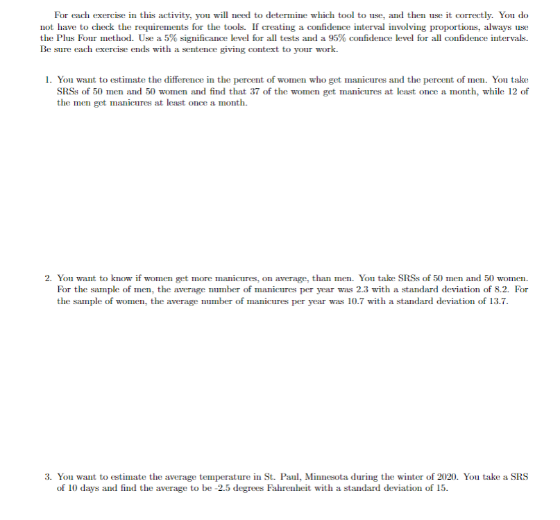 Solved For each exercise in this activity, you will need to | Chegg.com