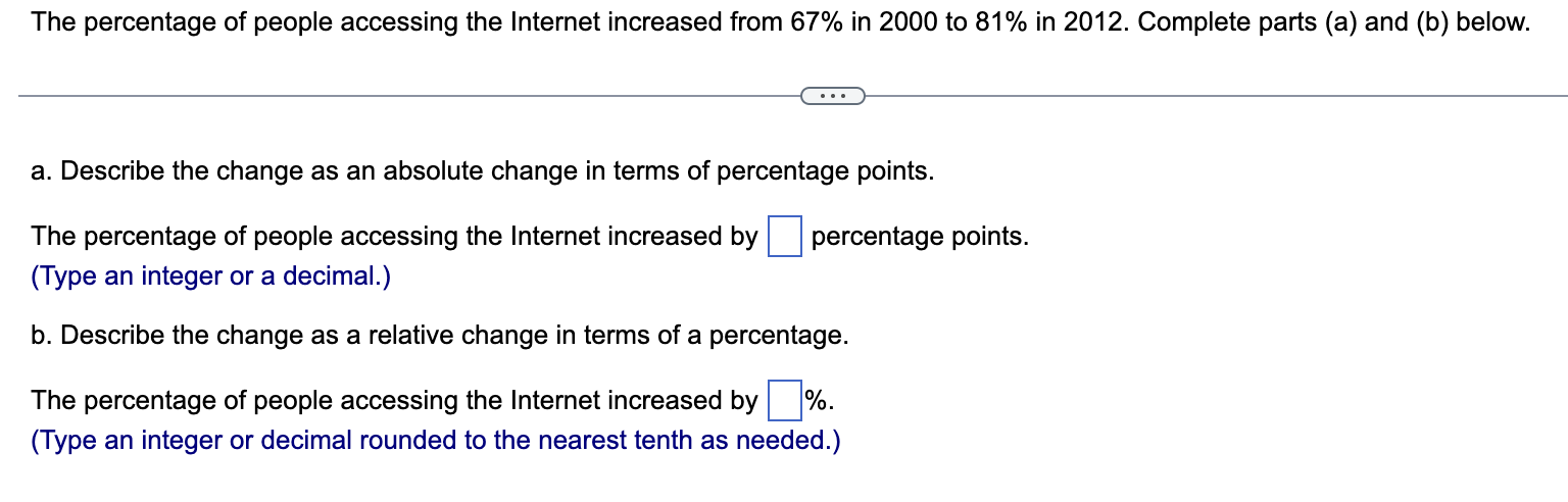 Solved The percentage of people accessing the Internet | Chegg.com