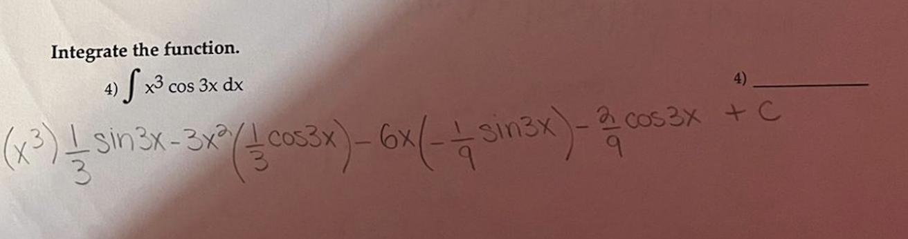 Solved Integrate the function. (4) | Chegg.com