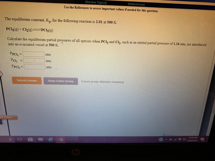 Solved the equilibrium constant Kp for the following | Chegg.com