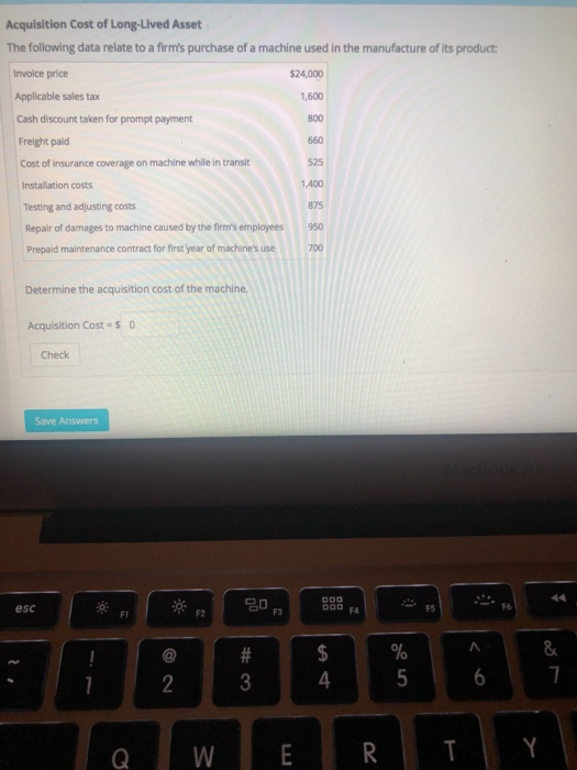 Solved Acquisition Cost of Long-Lived Asset The following | Chegg.com