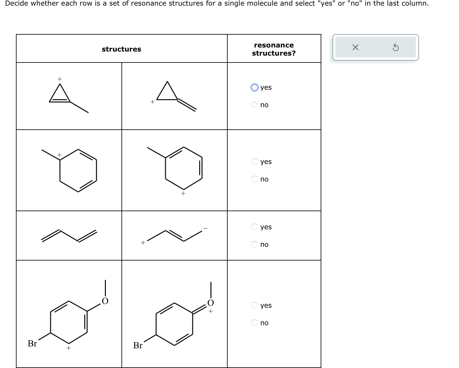 Solved Decide whether each row is a set of resonance | Chegg.com
