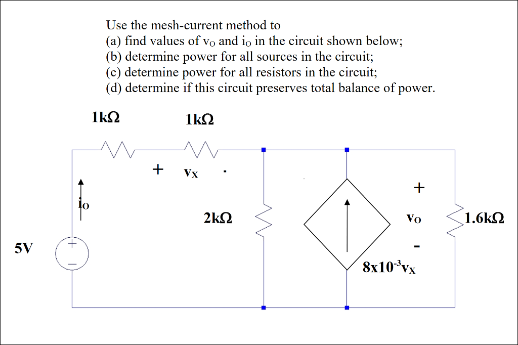 Solved Use the mesh-current method to (a) find values of vo | Chegg.com