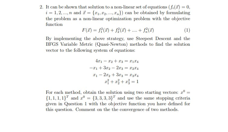 2. It can be shown that solution to a non-linear set | Chegg.com